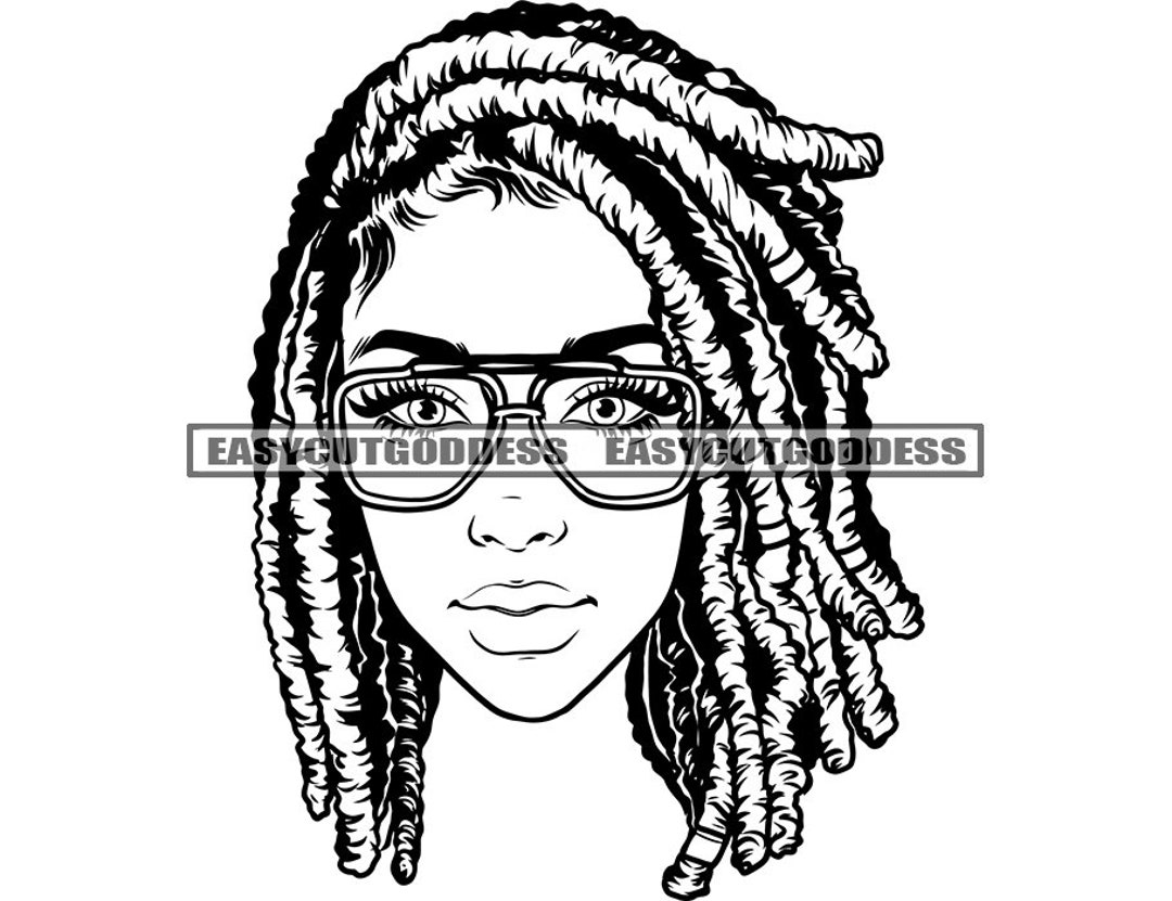 Pretty Woman Face Dreads Locs Hair Fashion Glasses African American ...