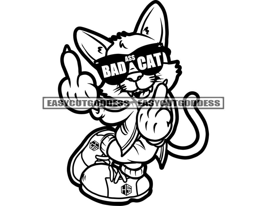 Bad Ass Cat Cartoon Character Fashion Glasses Middle Finger - Etsy ...