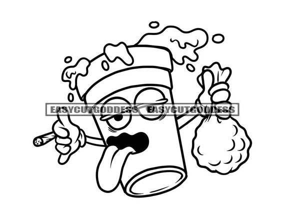 Drunk Cup Cartoon Character Intoxicated Drink Big Eyes Tongue - Etsy