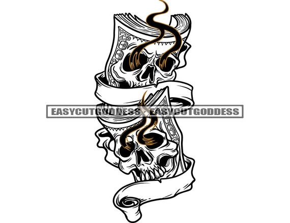 Skull Money Tattoos 1 Dollar Death Skull US Blood Money Original
