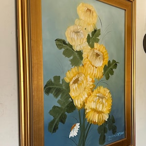 Antique 1990s Oil Hand Painted Flowers Portrait / Hand Painted Flower ...