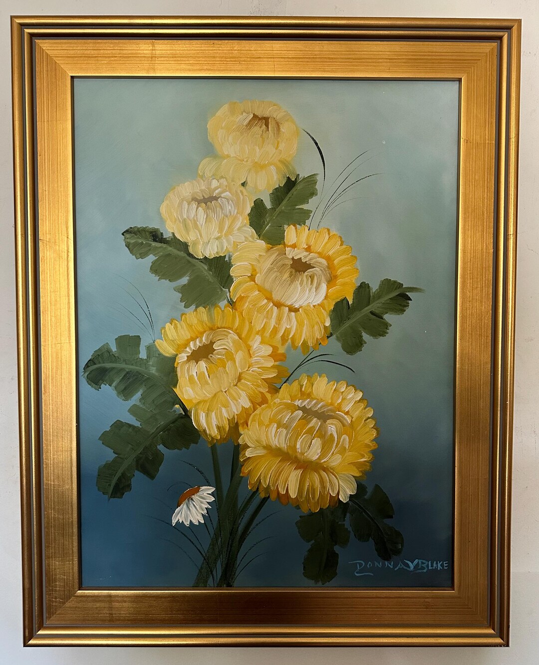 Antique 1990s Oil Hand Painted Flowers Portrait / Hand Painted Flower ...