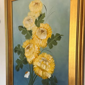 Antique 1990s Oil Hand Painted Flowers Portrait / Hand Painted Flower ...