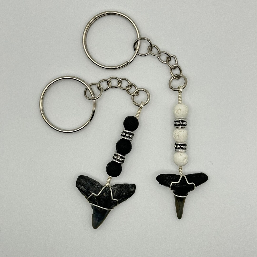 Beaded Fossilized Shark Tooth Keychain - Etsy