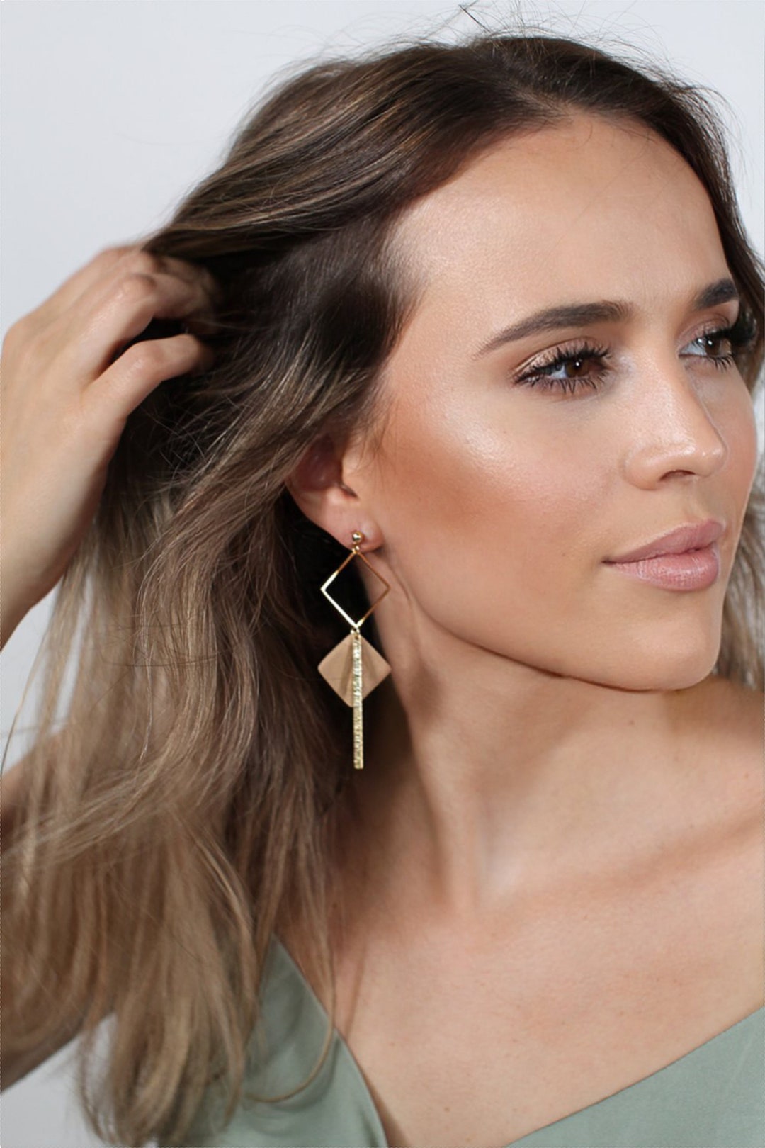 Polymer Clay Earrings, Beige Earrings, Handmade, Jewelry, Earrings ...