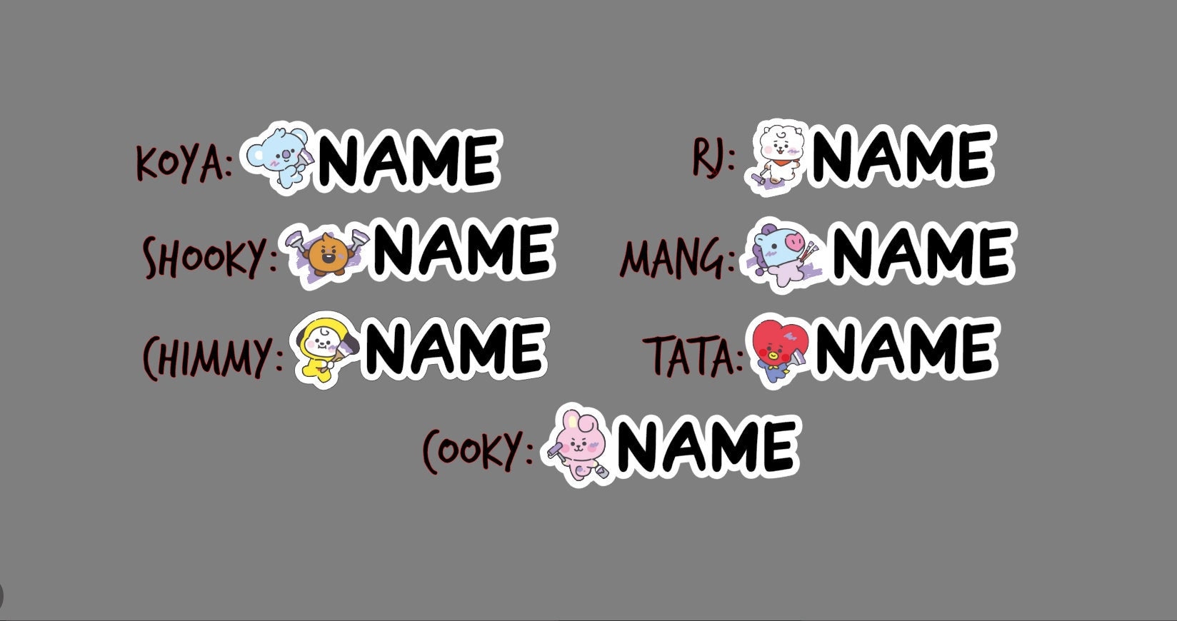 BTS' BT21 MINI Nametag Vinyl Sticker - Etsy