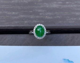 Green Jade Type B and Diamond Ring in Platinum 17 X 12 Mm Jadeite ...