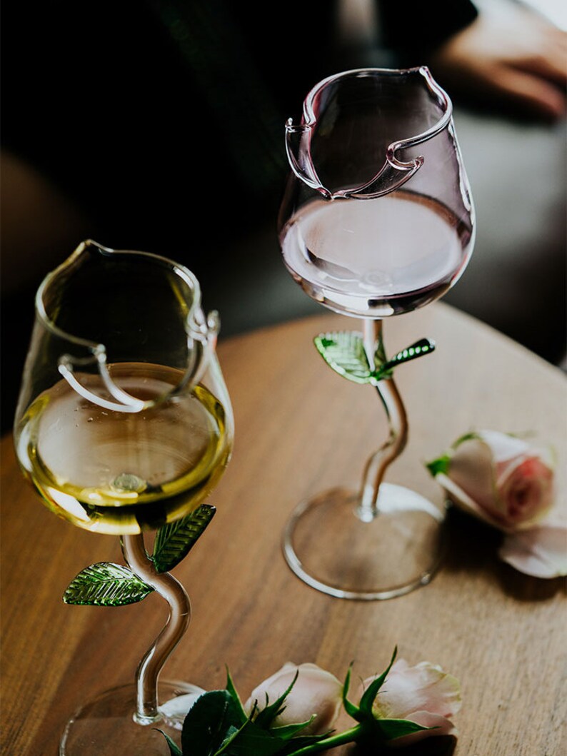 Rose Wine Glasses Glass Wine Glass Goblet Floral Glasses Etsy