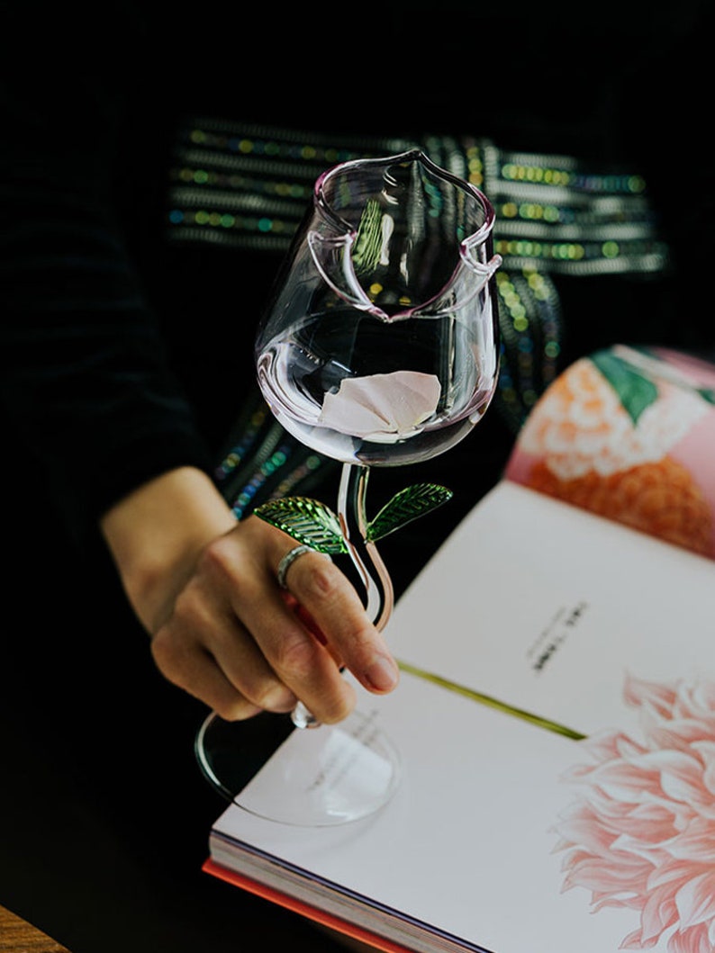 Rose Wine Glasses Glass Wine Glass Goblet Floral Glasses Etsy