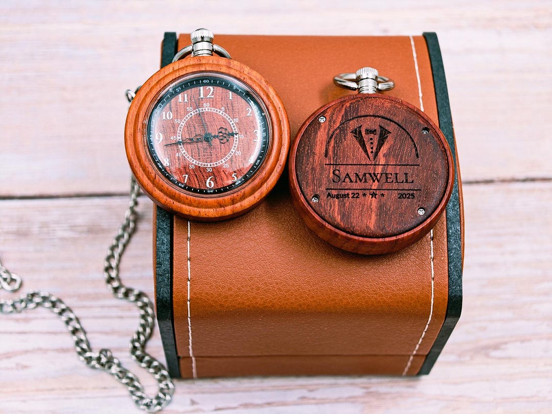 Personalized Wooden Pocket Watch, Ideal Gift for Weddings, Groomsmen ...