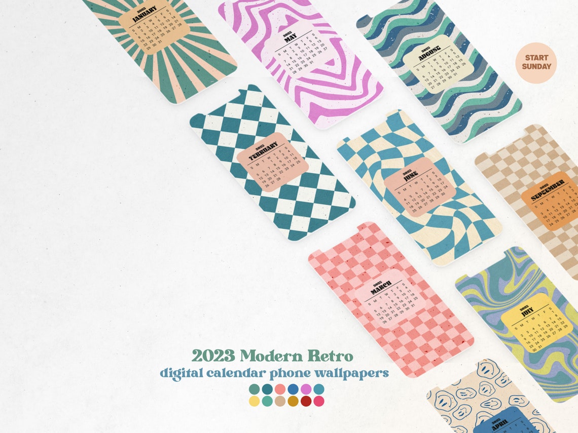 2023 Modern Retro Digital Monthly Phone Calendar Calendar - Etsy