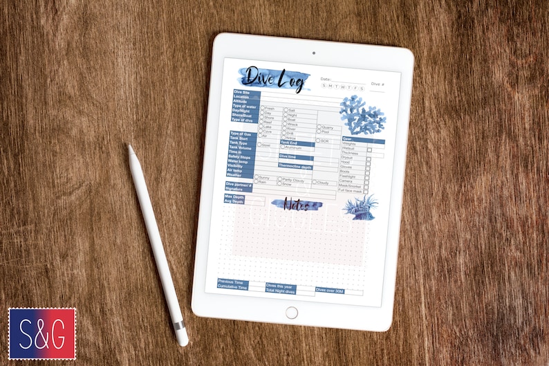 Watercolor Blue Coral Printable Dive Log- Instant Download - Etsy