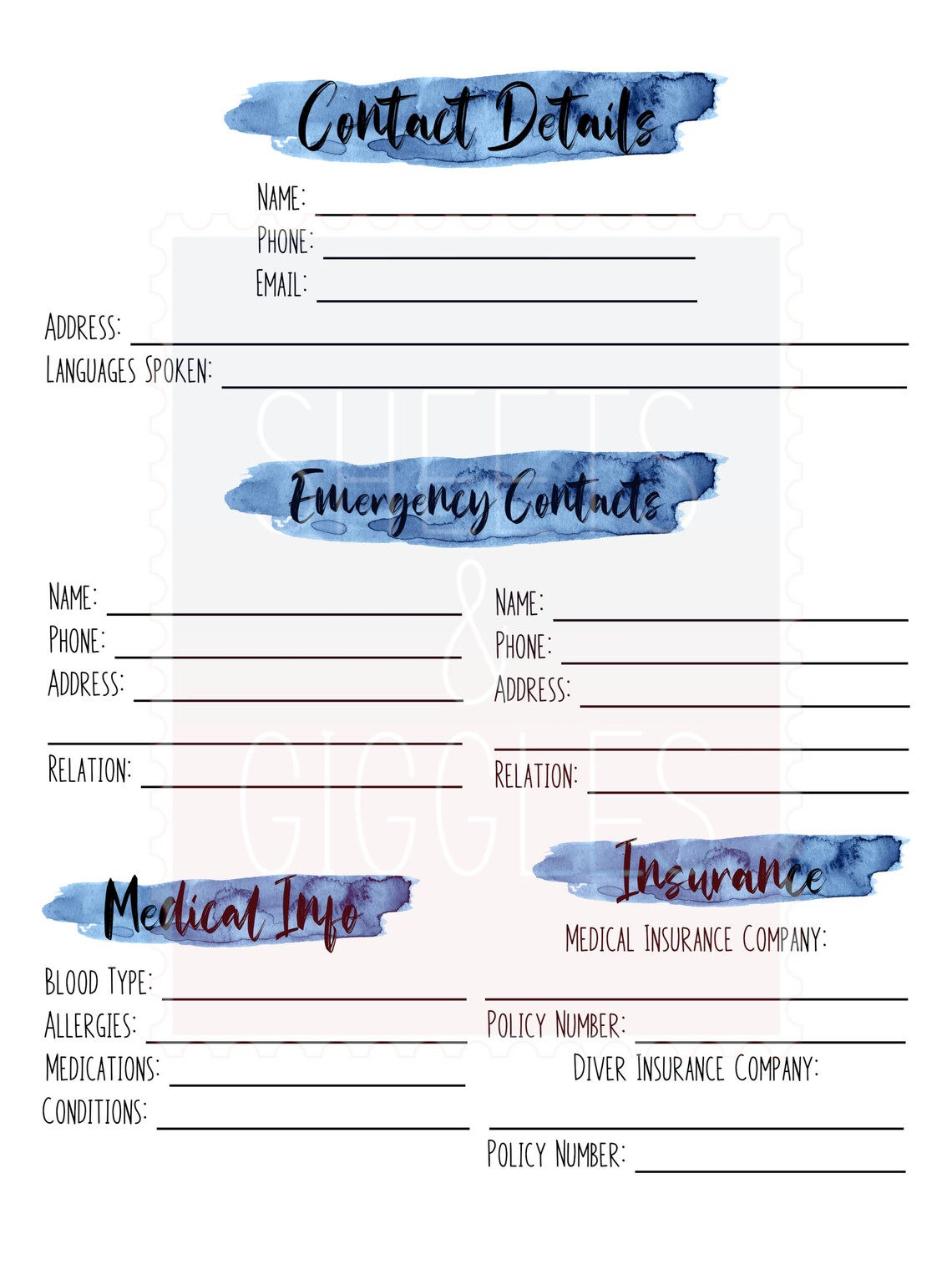 Watercolor Blue Coral Printable Dive Log- Instant Download - Etsy