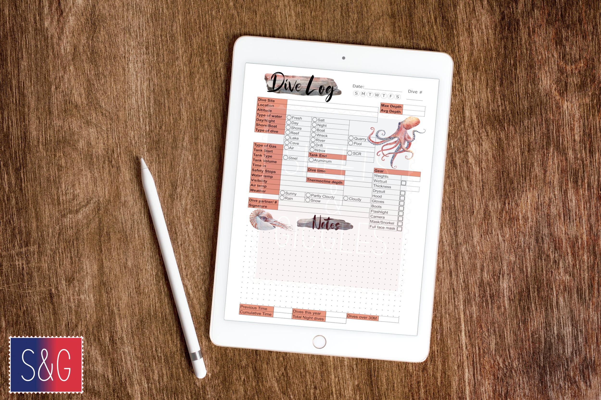 Watercolor Mollusc Printable Dive Log- Instant Download - Etsy