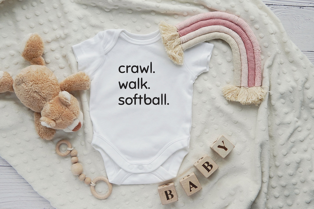 Crawl, Walk, Softball Bodysuit, Infant Sports Bodysuit, Girls Baby ...