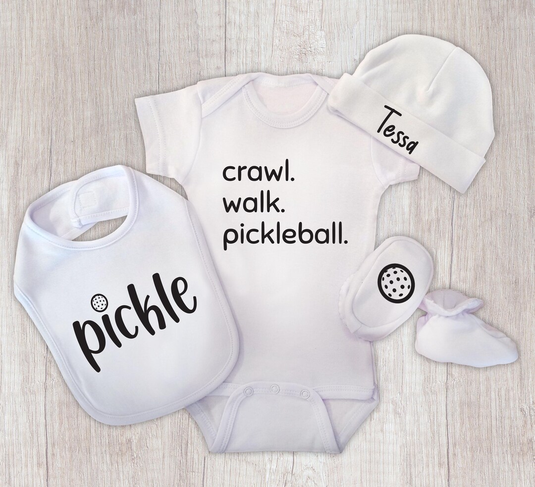 Crawl, Walk, Pickleball Bodysuit, 4 Piece Pickleball Set, Baby Shower ...