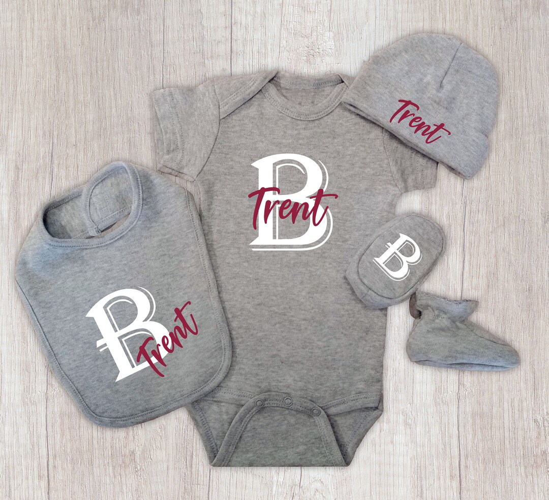 Baby Monogrammed Set, Monogram Bodysuit, Personalized Baby Hat ...