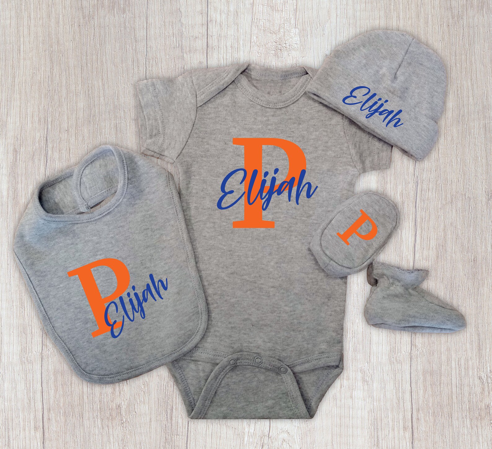 Monogrammed Baby Set, Infant Monogram Bodysuit, Personalized Baby Hat ...