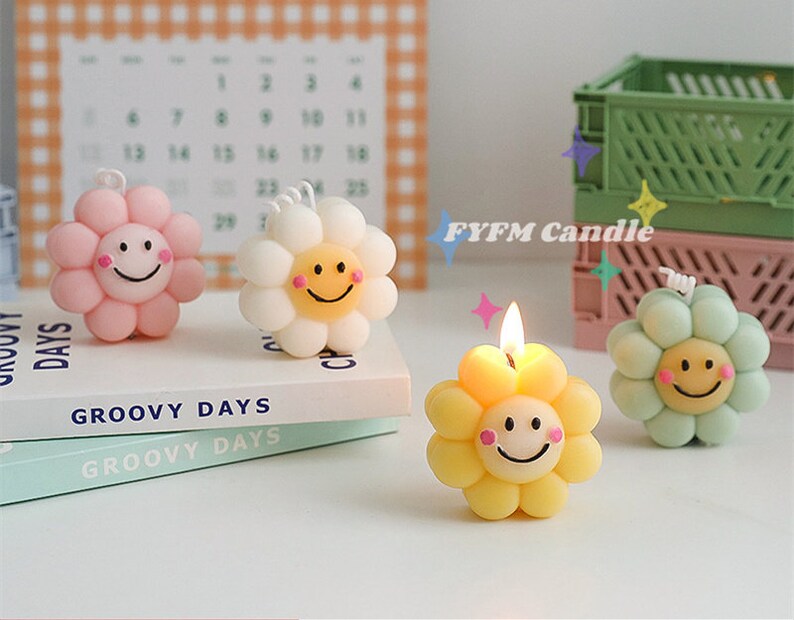 3D Smile Face Flower Candle,daisy Candle, Cute Flower Candle, DIY ...