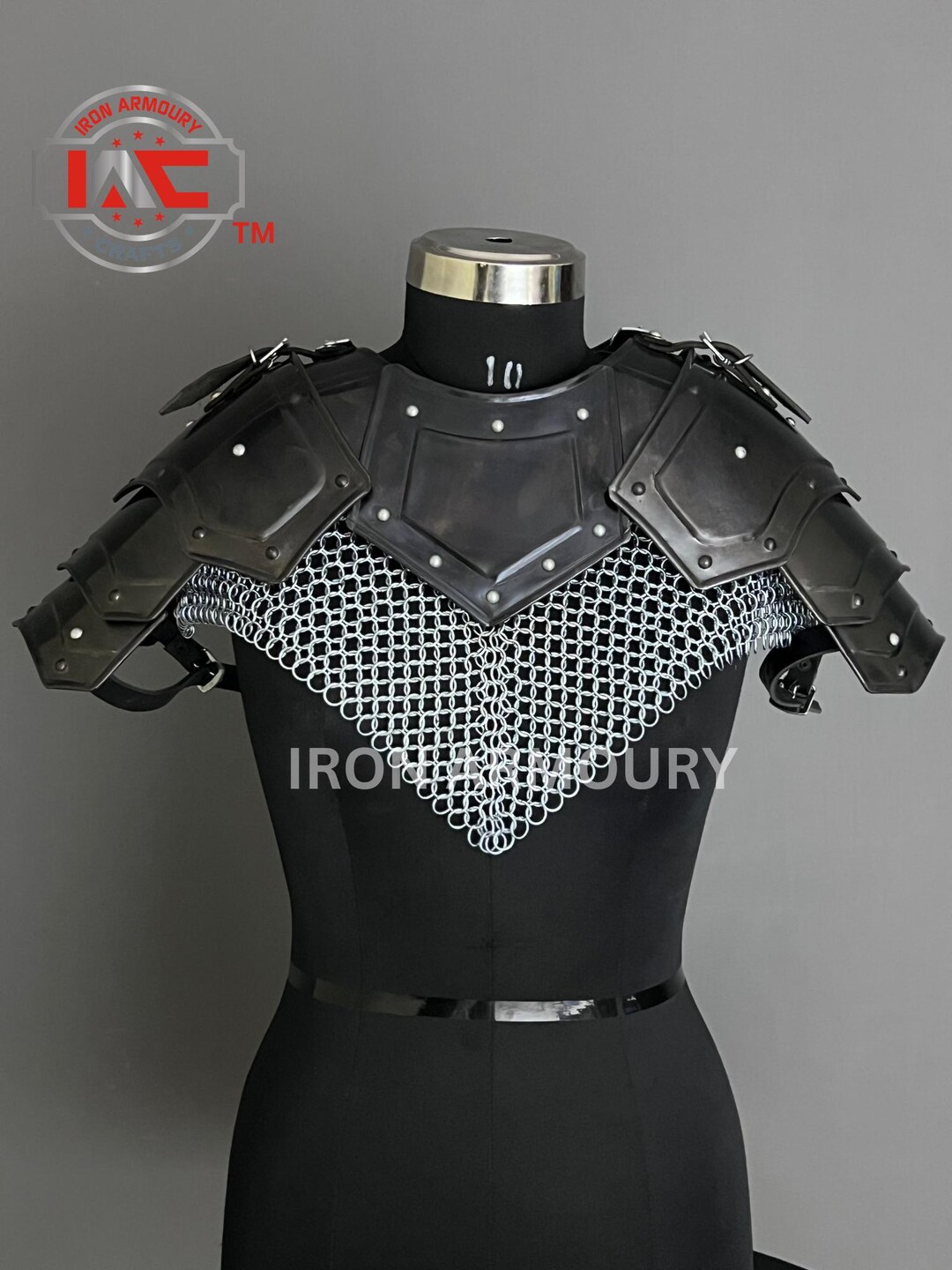 Female Knight Armor: Black Steel Gorget & Pouldron, Chainmail Top ...
