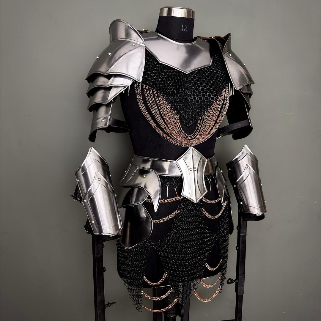Medieval Steel Female Armor Set, Black Chainmail Skirt Top, Lady Knight ...