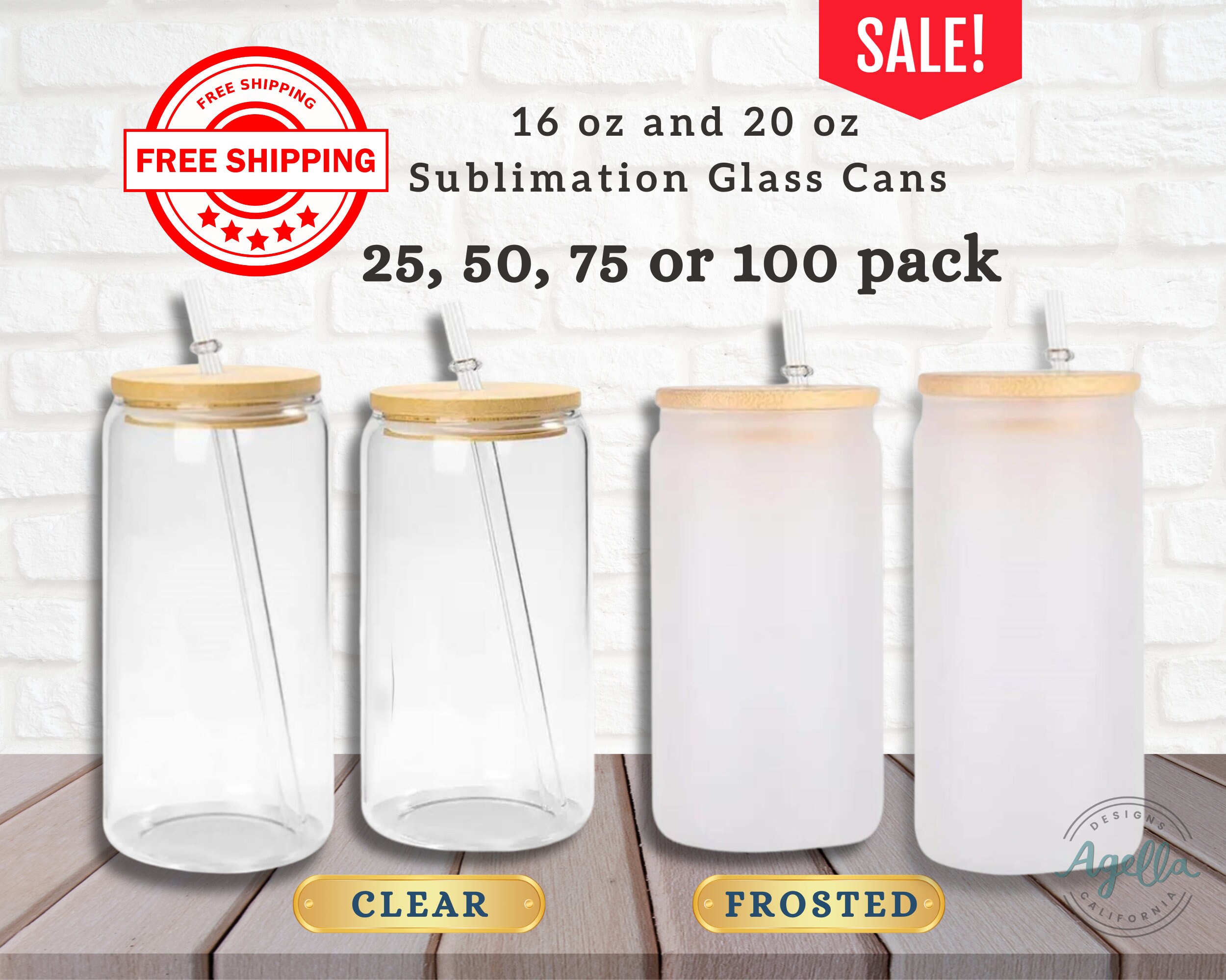 25 Pack Glass Sublimation 16 Oz Glass Can 20 Oz Glass Can, Sublimation ...