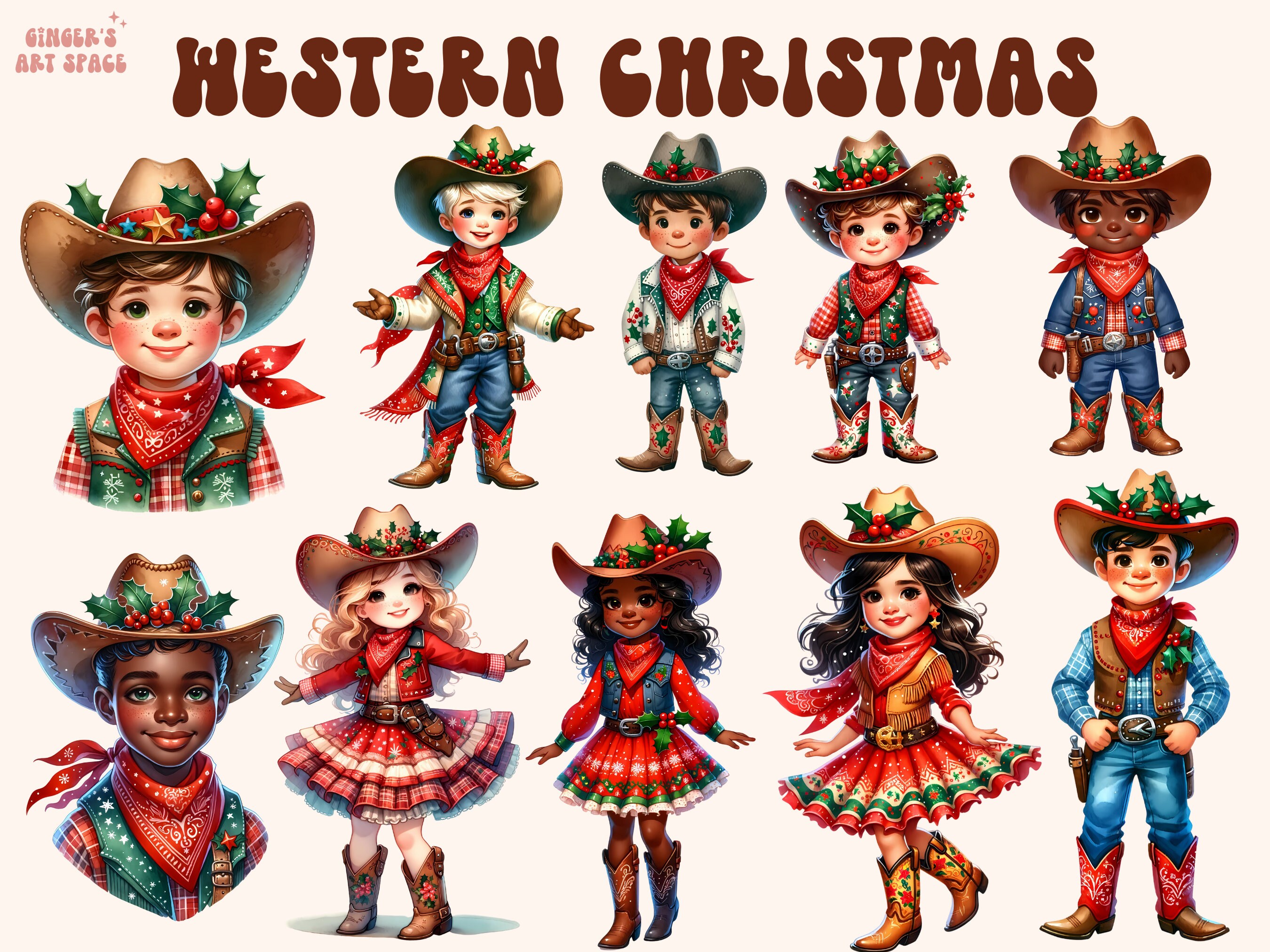 Western Christmas Clipart, Western Country Christmas Design Bundle ...