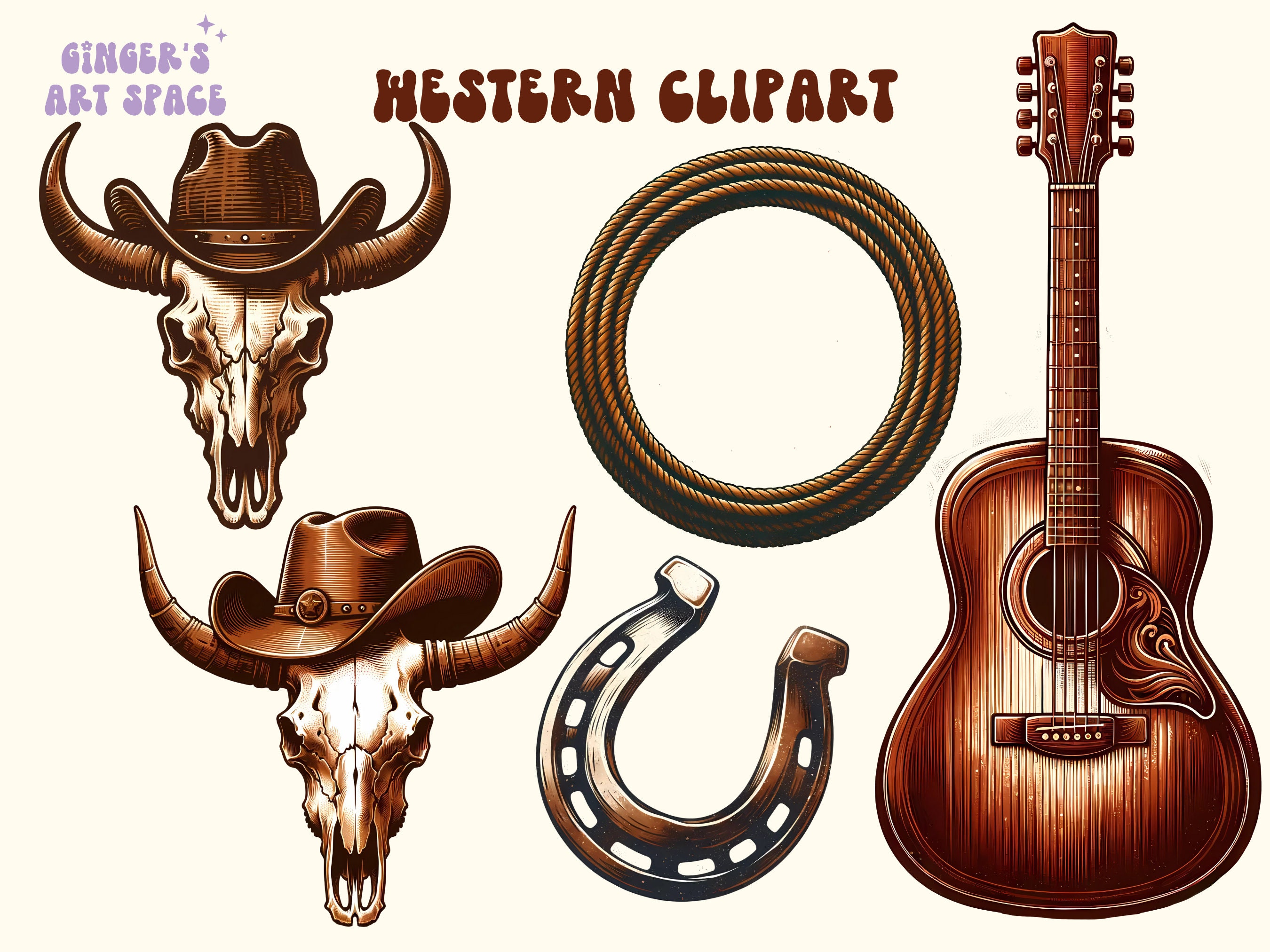 Wild West Clipart, Vintage Western Design Bundle, Retro Western PNG ...