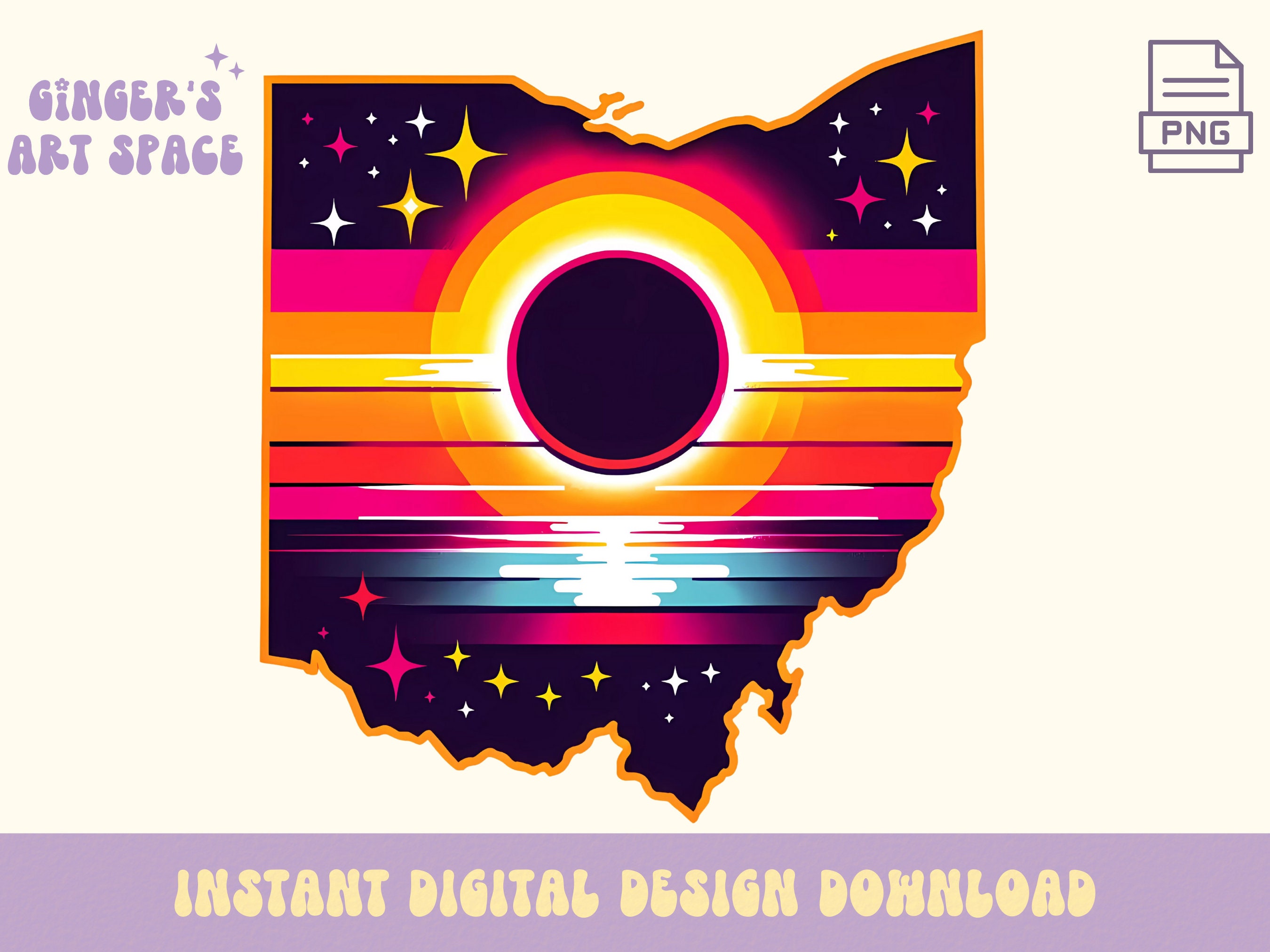 Totality in Ohio PNG, Retro Ohio Map With Eclipse, Total Solar Eclipse ...