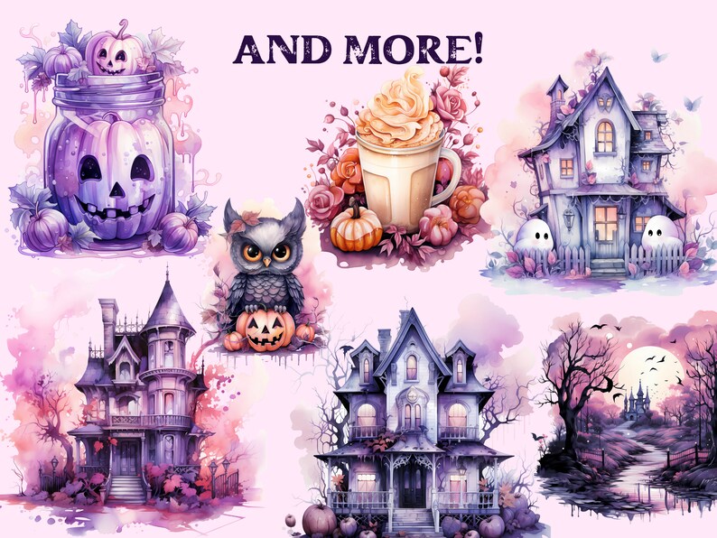 Pastel Goth Halloween Clipart Bundle, Halloween Watercolor Clipart ...