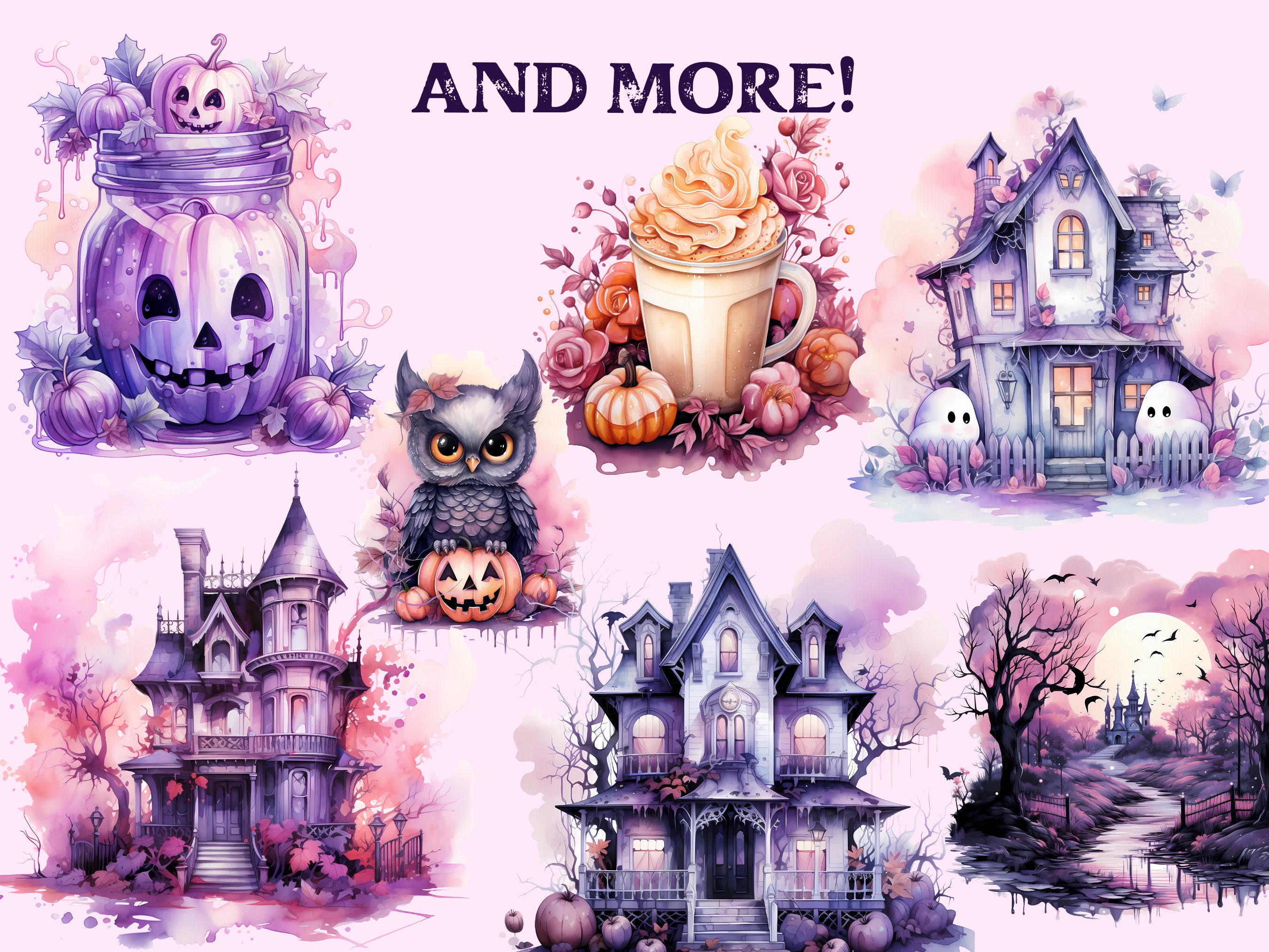 Pastel Goth Halloween Clipart Bundle, Halloween Watercolor Clipart ...