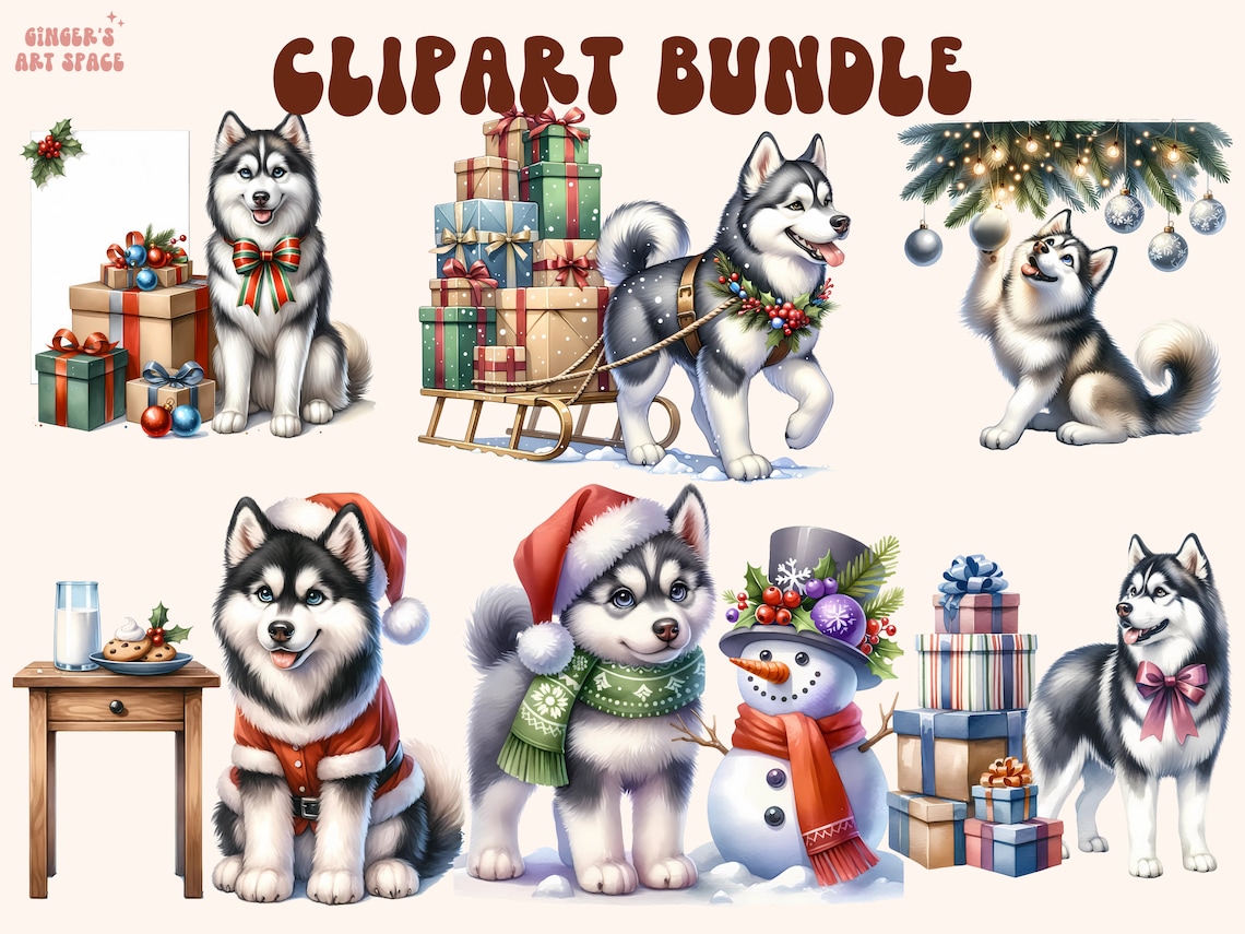 Husky PNG, Husky Clipart Bundle, Watercolor Husky Clipart, Dog Lovers ...