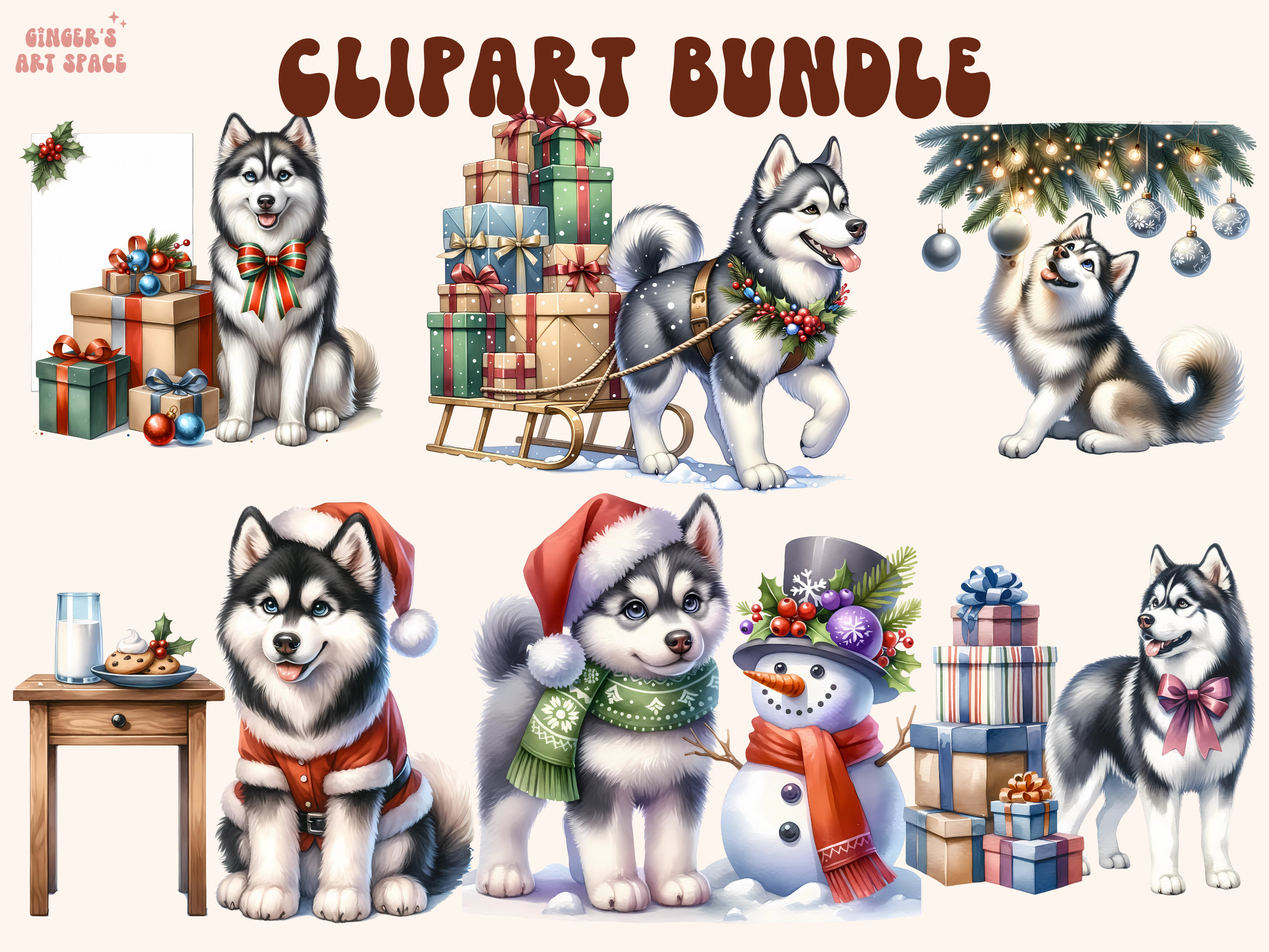 Husky PNG, Husky Clipart Bundle, Watercolor Husky Clipart, Dog Lovers ...