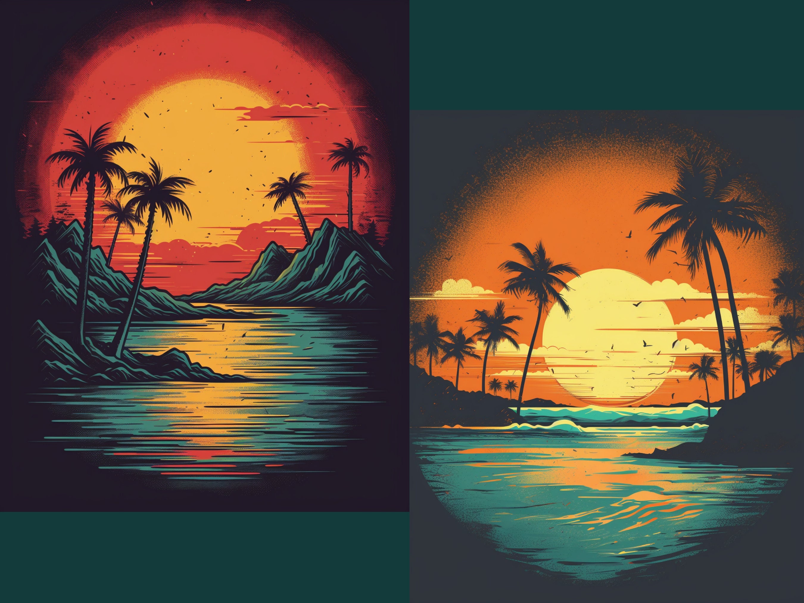 Retro Sunset PNG, Retro Vintage Sunset, Retro Sunset Design Bundle Set ...