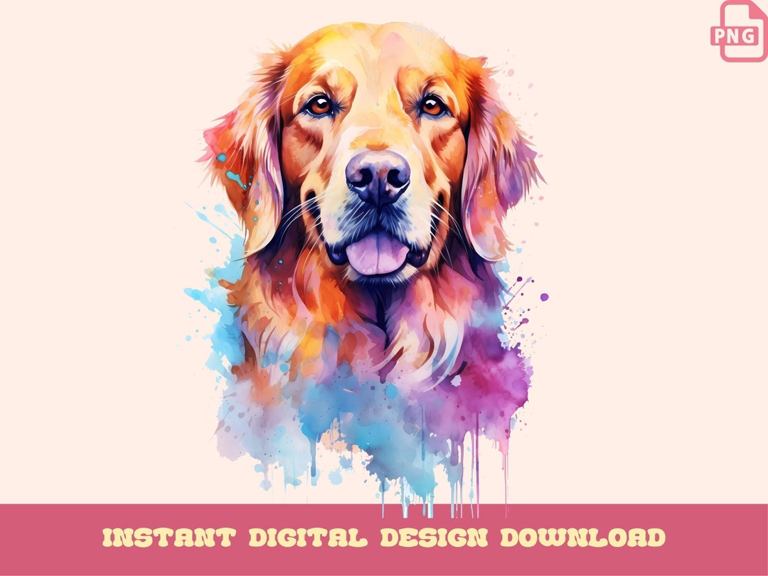 Golden Retriever PNG, Watercolor Golden Retriever Design, Golden ...