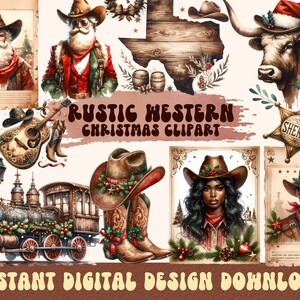 Rustic Western Christmas Clipart, Vintage Christmas Design Bundle, Wild ...