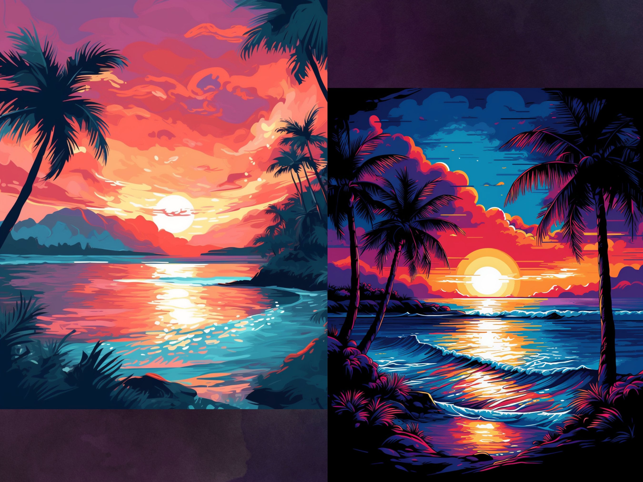 Sunset Design Bundle, Beach Sunset PNG, Vivid Sunset Design, Set of 8 ...