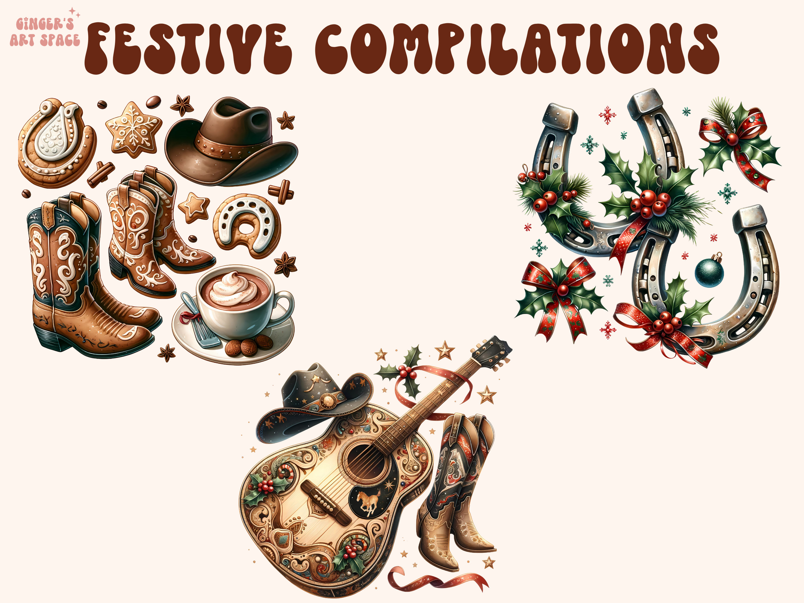 Rustic Western Christmas Clipart, Vintage Christmas Design Bundle, Wild ...