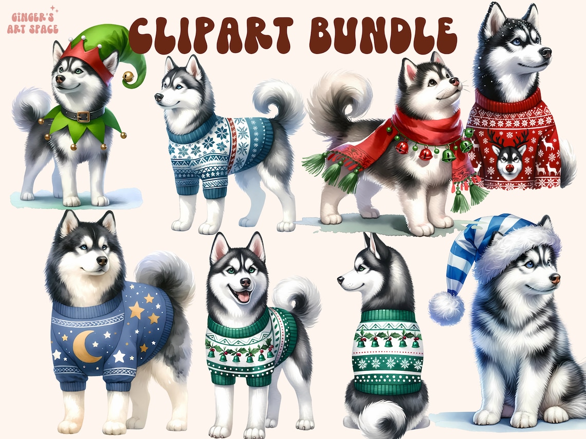 Husky PNG, Husky Clipart Bundle, Watercolor Husky Clipart, Dog Lovers ...