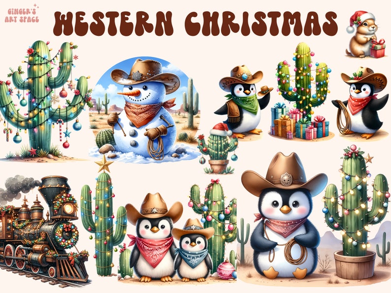 Western Christmas Clipart, Western Country Christmas Design Bundle ...