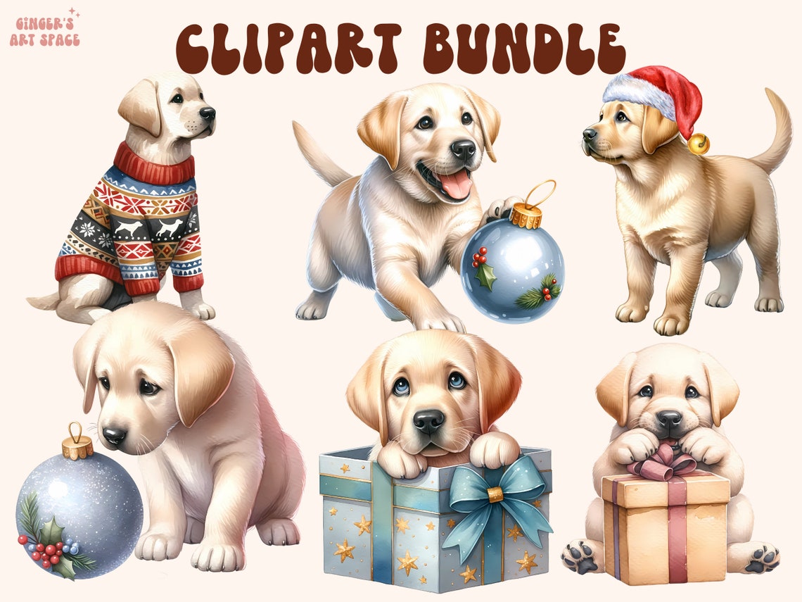 Yellow Lab PNG, Yellow Labrador Clipart Bundle, Watercolor Yellow Lab ...