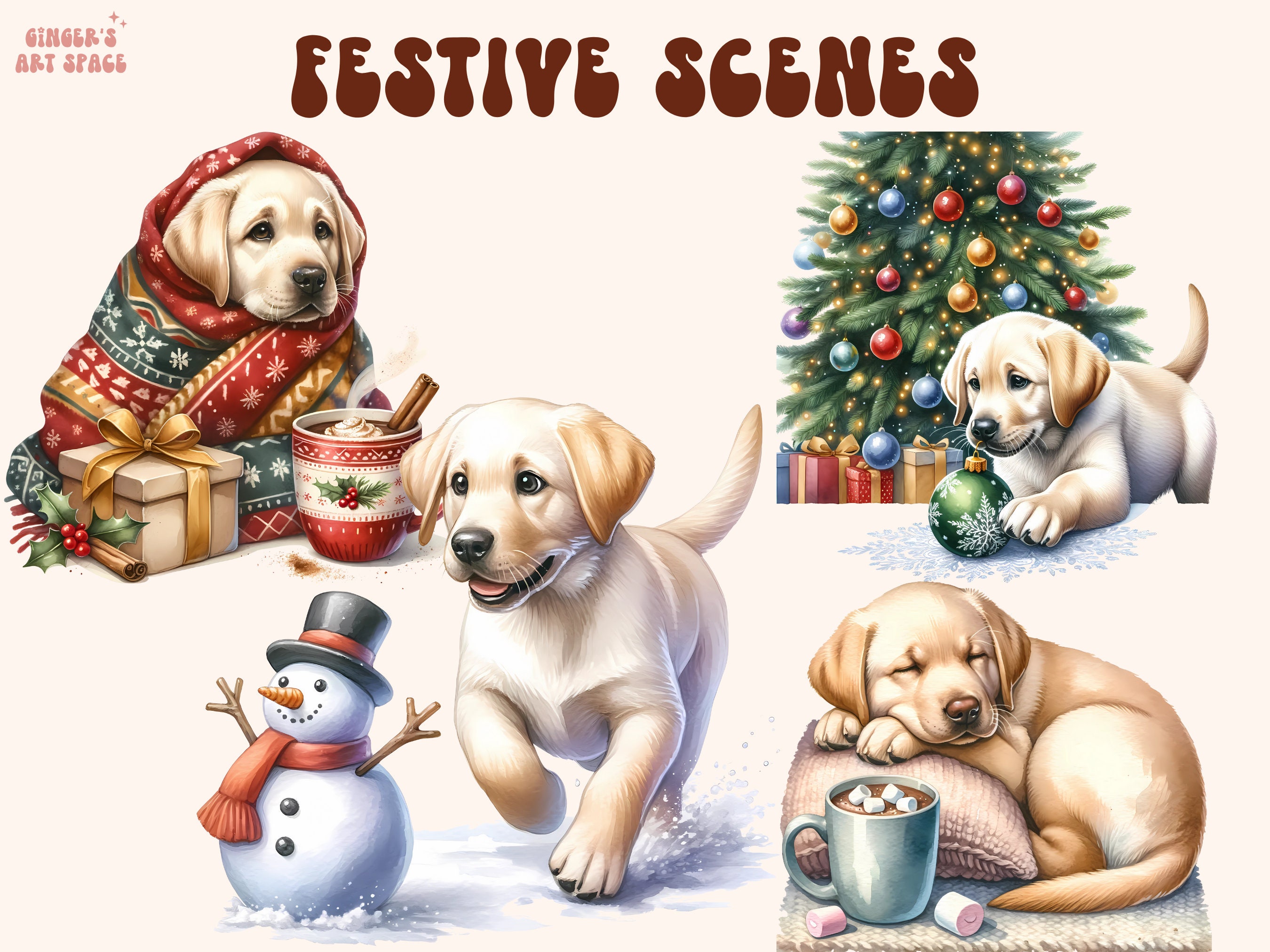 Yellow Lab PNG, Yellow Labrador Clipart Bundle, Watercolor Yellow Lab ...