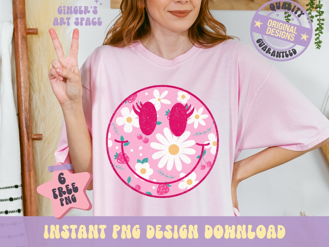 Groovy Pink Smiley PNG, Retro Smile PNG, Hot Pink Smile Sublimation ...