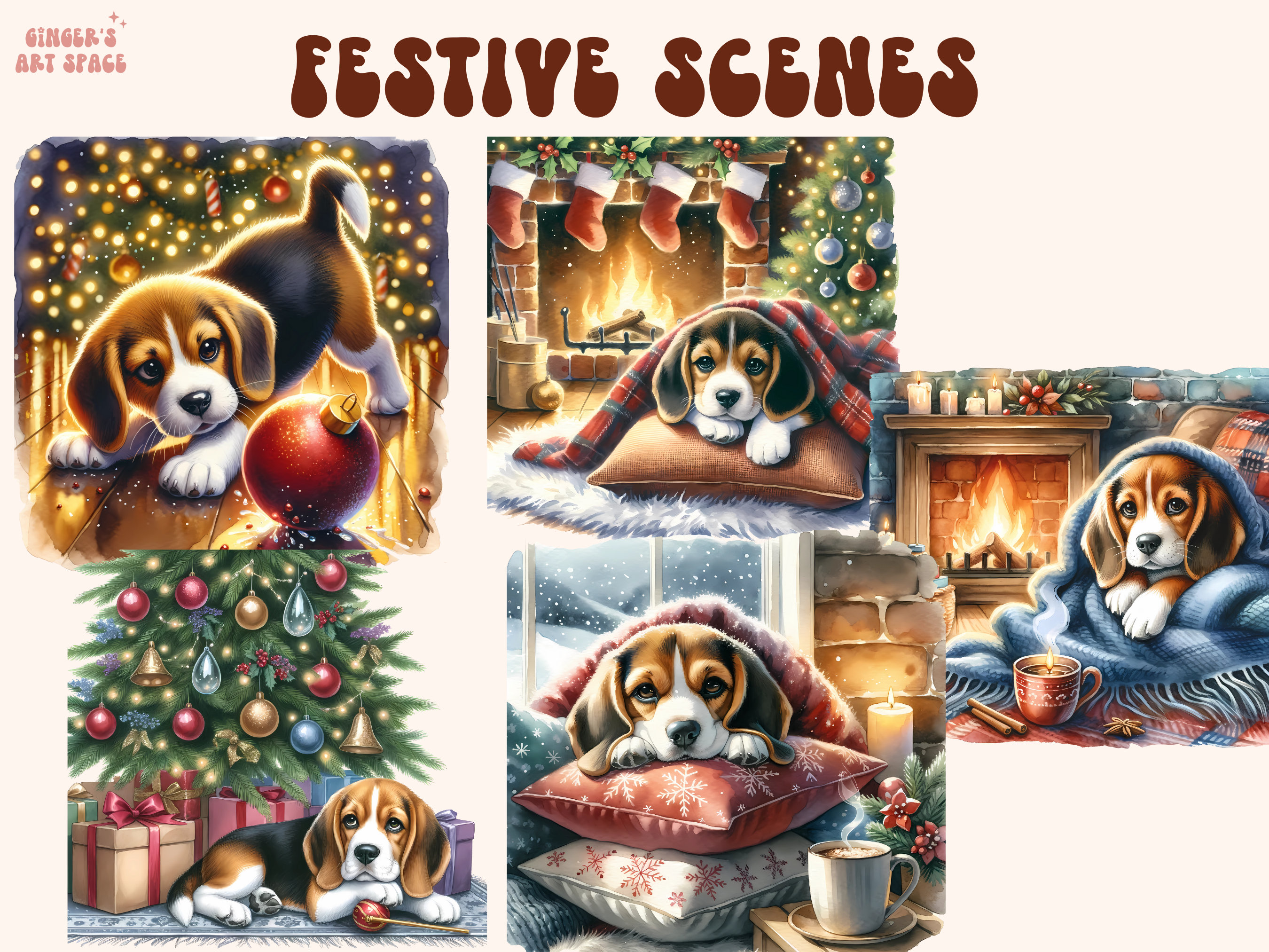 Beagle Clipart Bundle, Christmas Beagle PNG, Watercolor Beagle Clipart ...