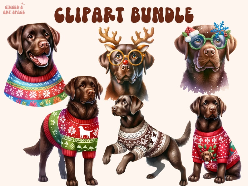Chocolate Lab PNG, Chocolate Labrador Clipart Bundle, Watercolor ...