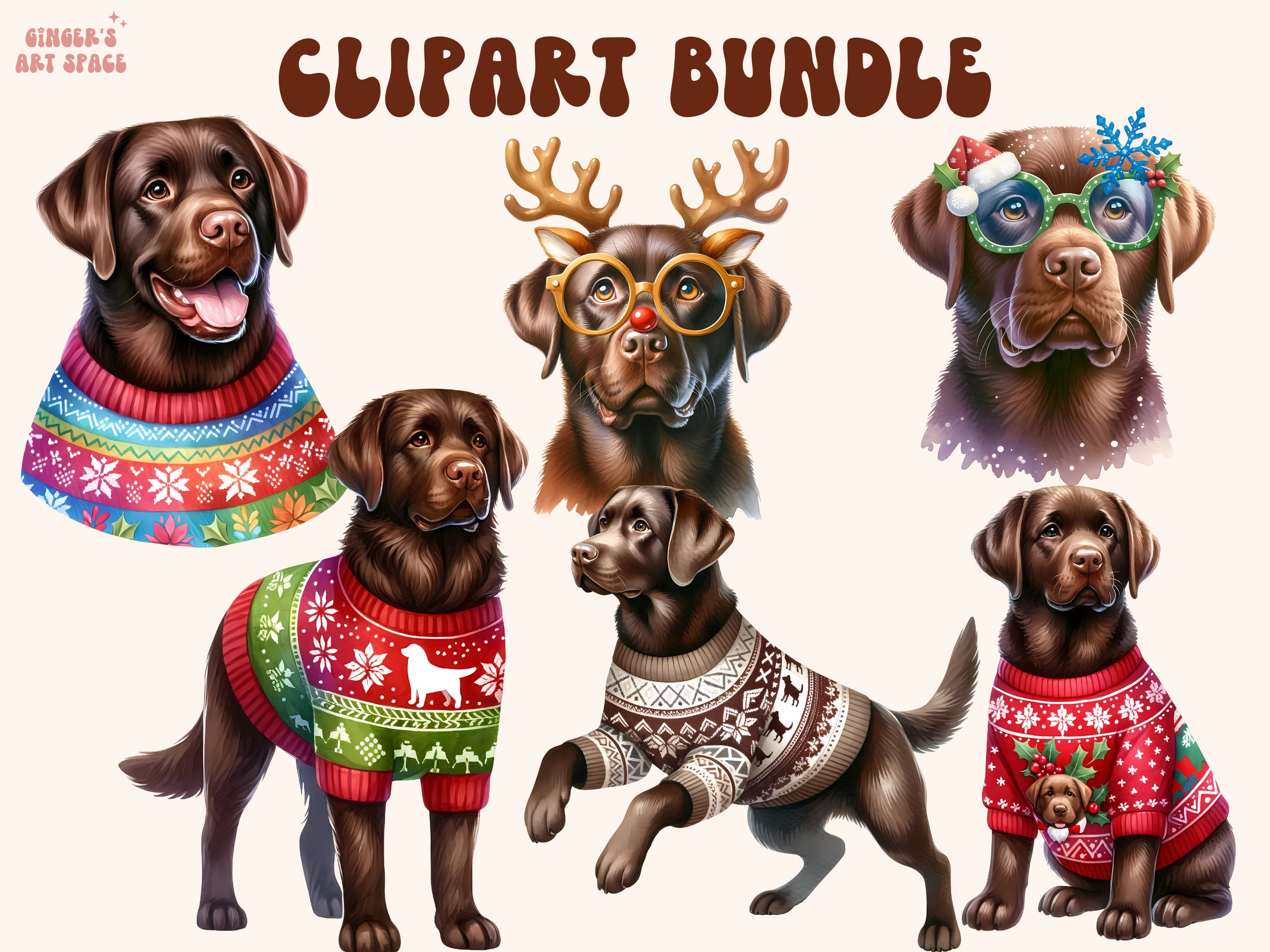 Chocolate Lab PNG, Chocolate Labrador Clipart Bundle, Watercolor ...