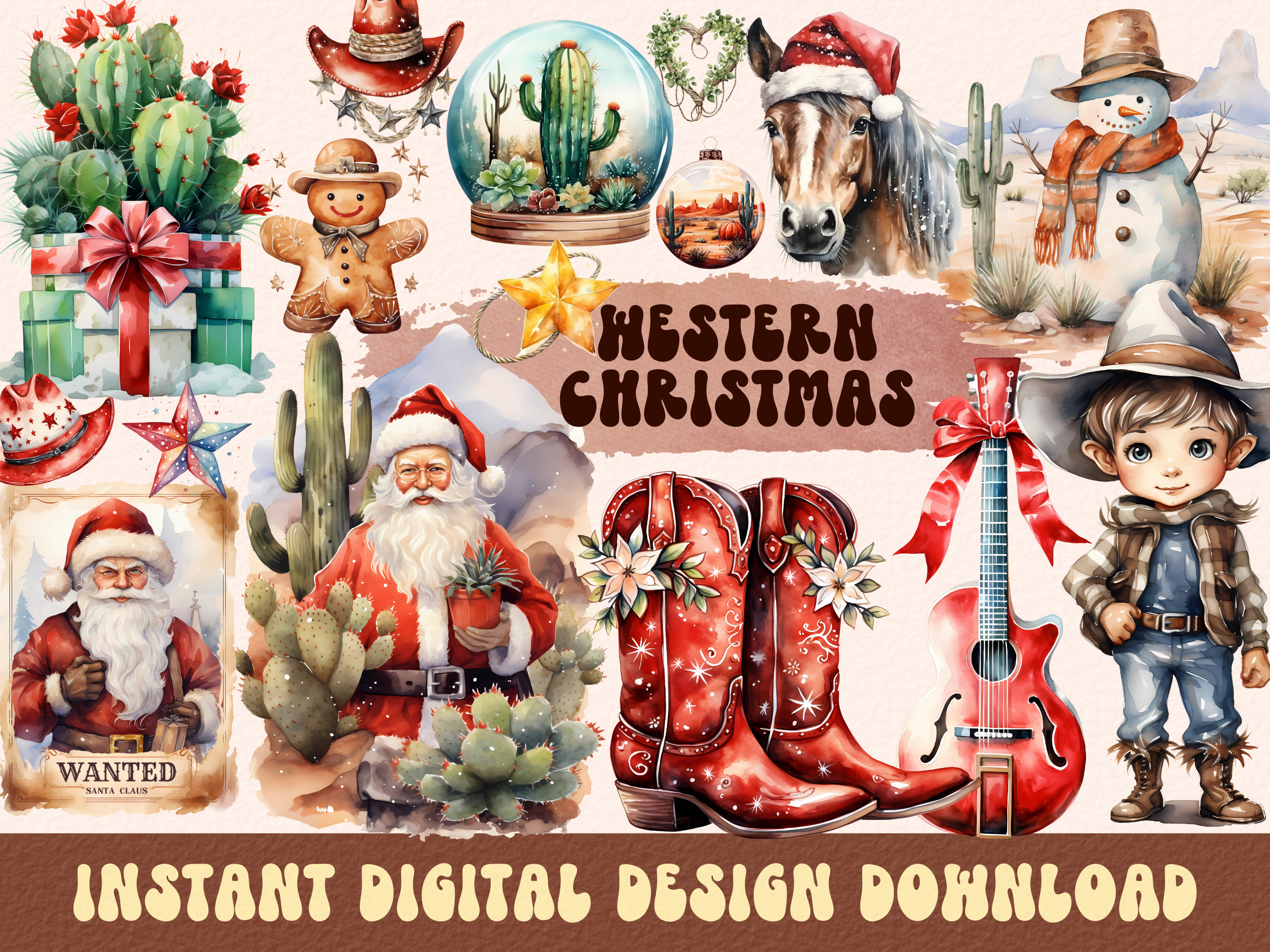Western Christmas Clipart, Cowboy Christmas Clipart, Western Country ...