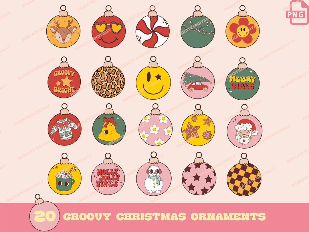 Groovy Christmas Ornaments, Retro Christmas Ornaments PNG, Groovy ...