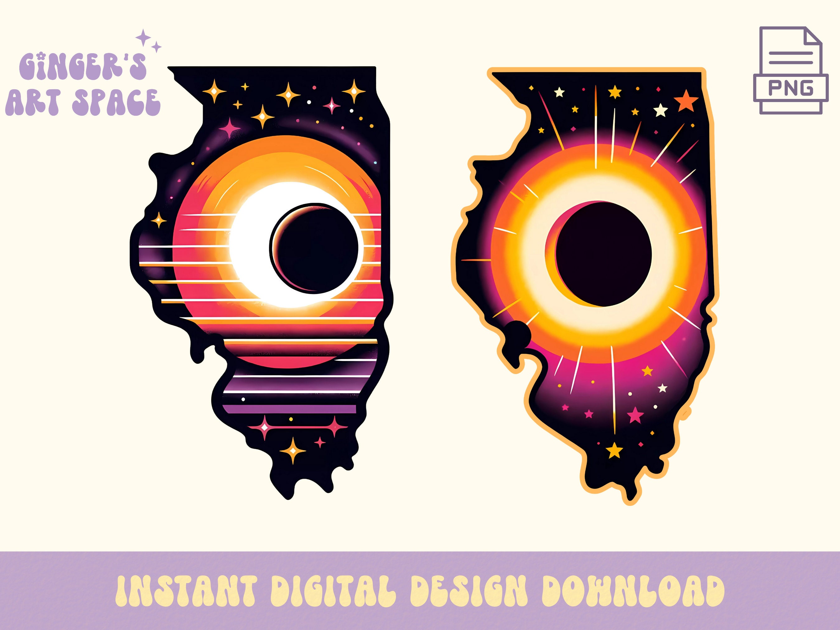 Totality in Illinois PNG, Retro Illinois Map With Eclipse, Total Solar ...