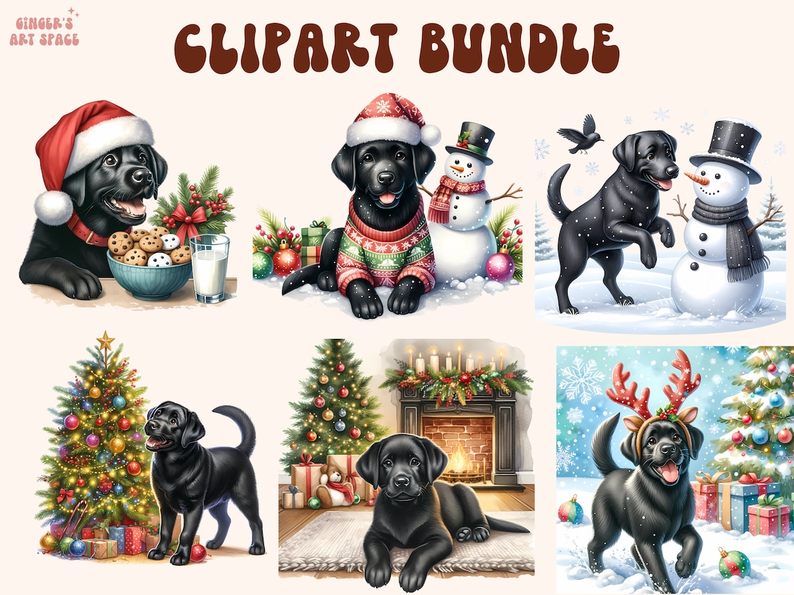 Black Lab PNG, Black Labrador Clipart Bundle, Watercolor Black Lab ...